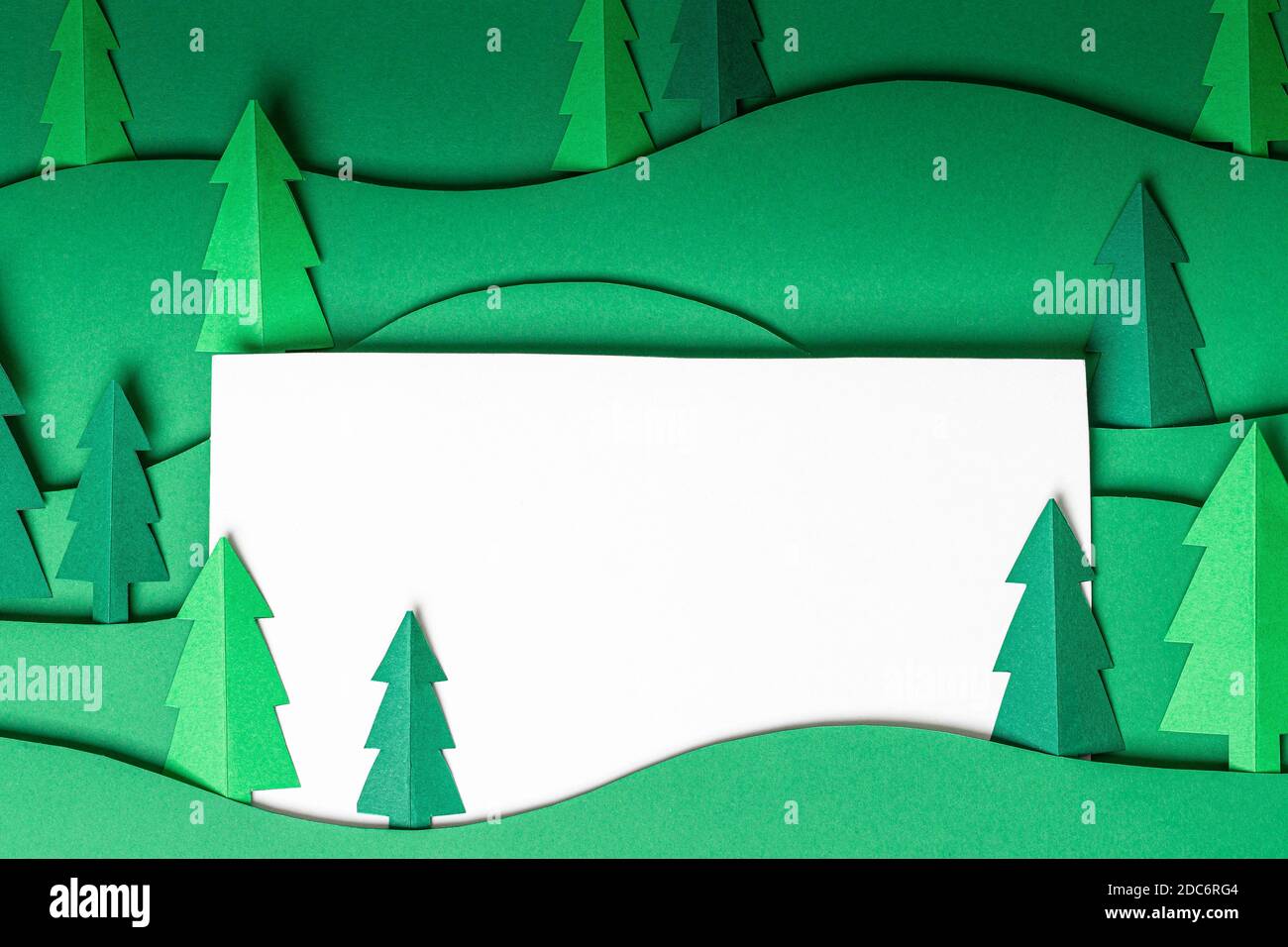 3D pop out Christmas trees paper artwork in green background. Christmas ...