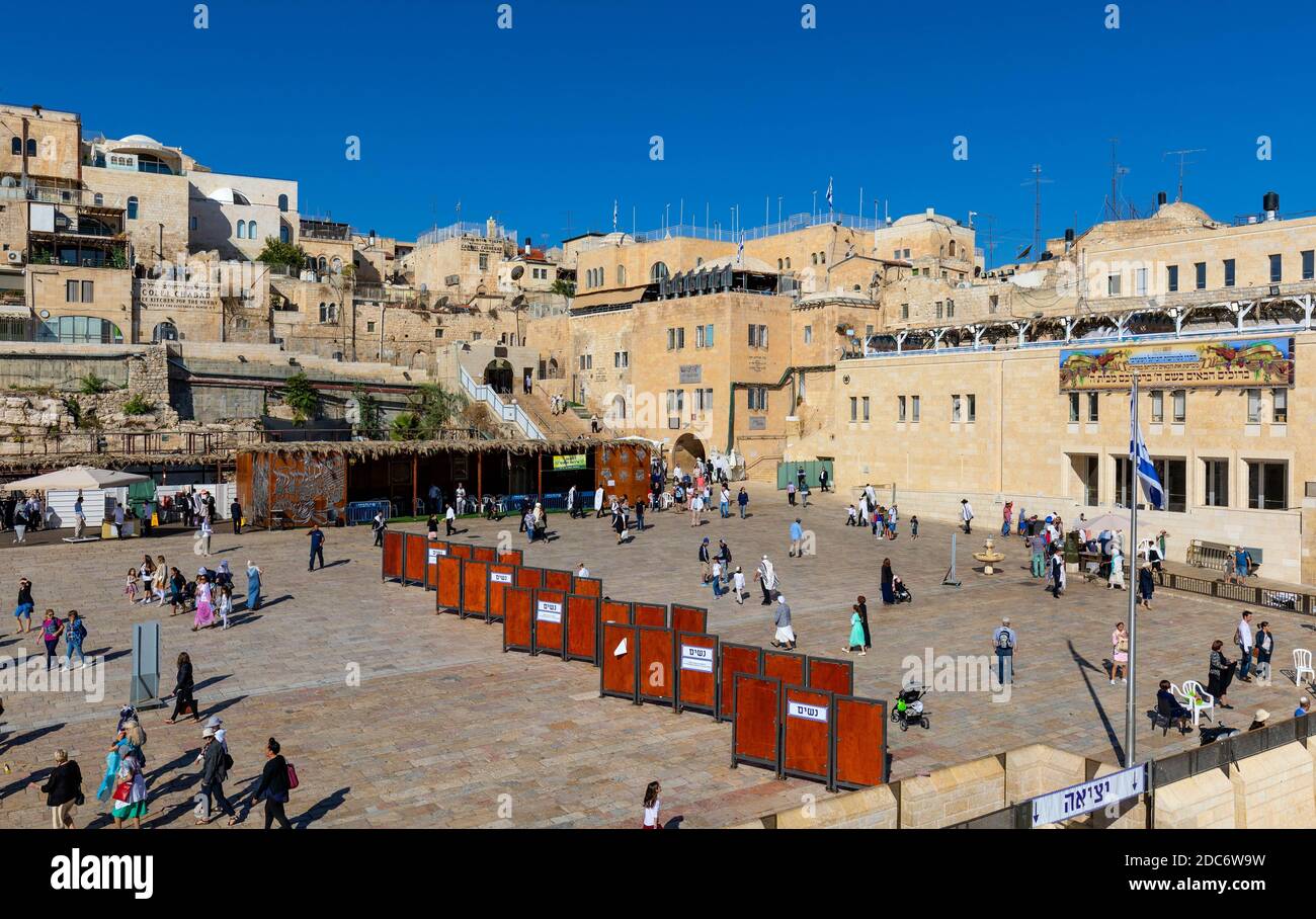 Jerusalem / Israel - 2017/10/13: Panoramic view of Western Wall Plaza ...