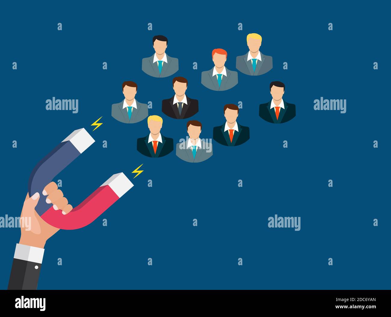 Business concept of hand hold magnet attract customers. Illustration ...