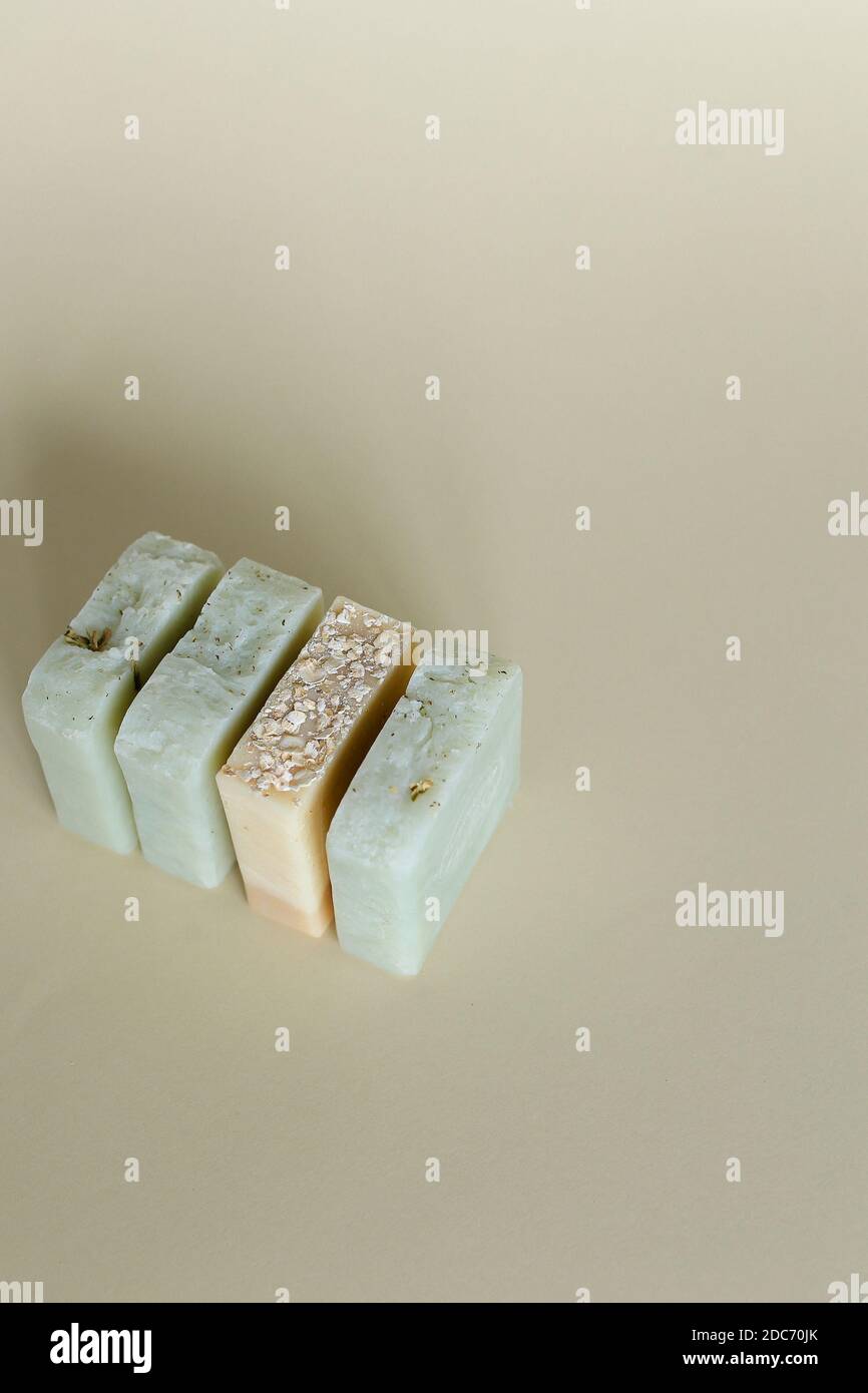 Bars of organic soap in light background with copy space Stock Photo ...