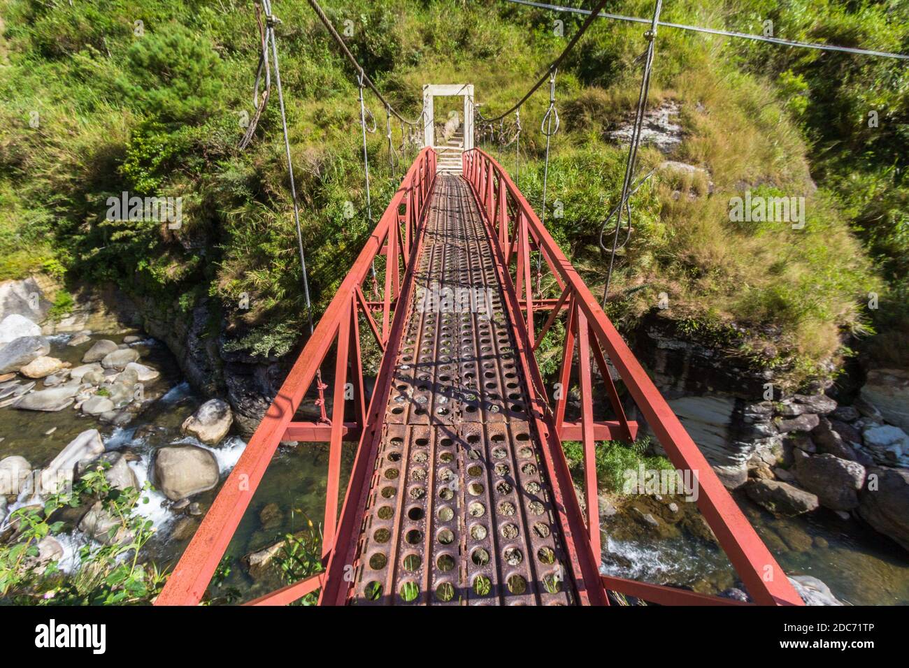 A metal hanging foot bridge in Sagada, Philippines Stock Photo - Alamy