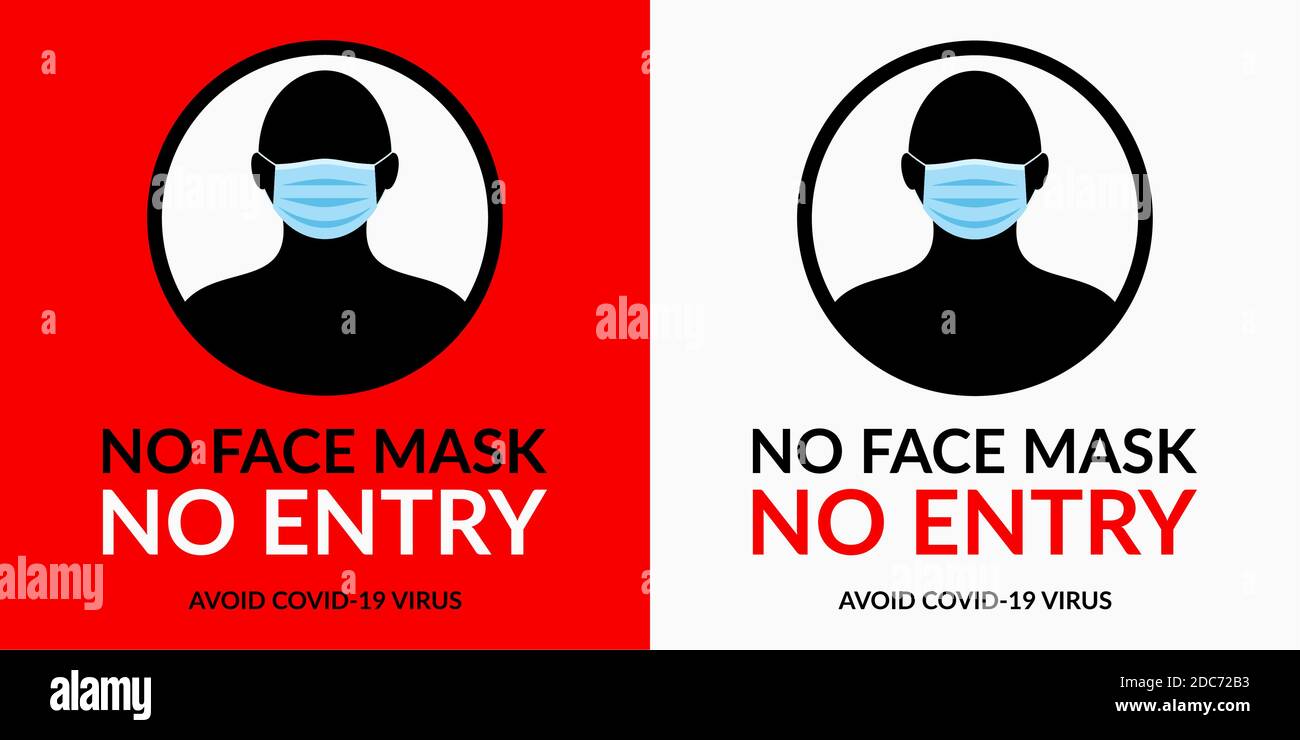 Caution No Face Mask No Entry Red And White Square Stickers Vector ...