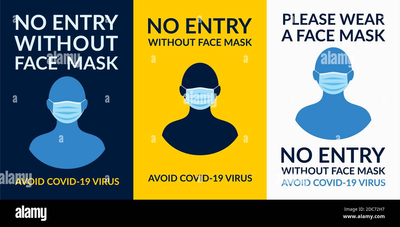 No Entry Without Face Mask Or Please Wear A Mask Posters Vector ...