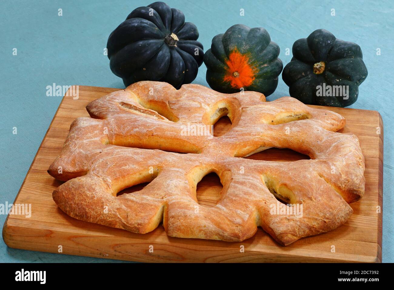 View of a homemade olive fougasse bread Stock Photo - Alamy
