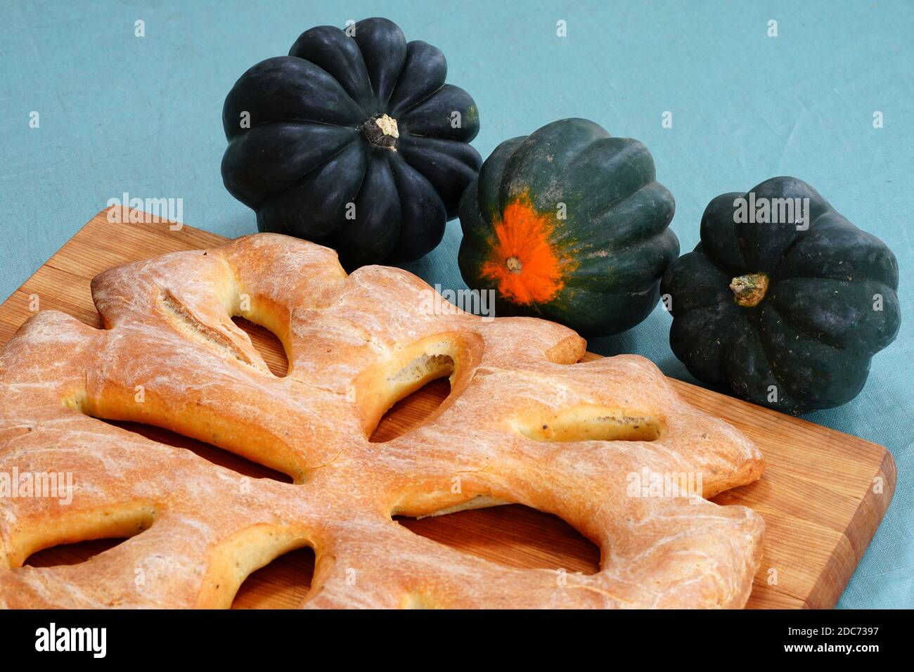 View of a homemade olive fougasse bread Stock Photo - Alamy