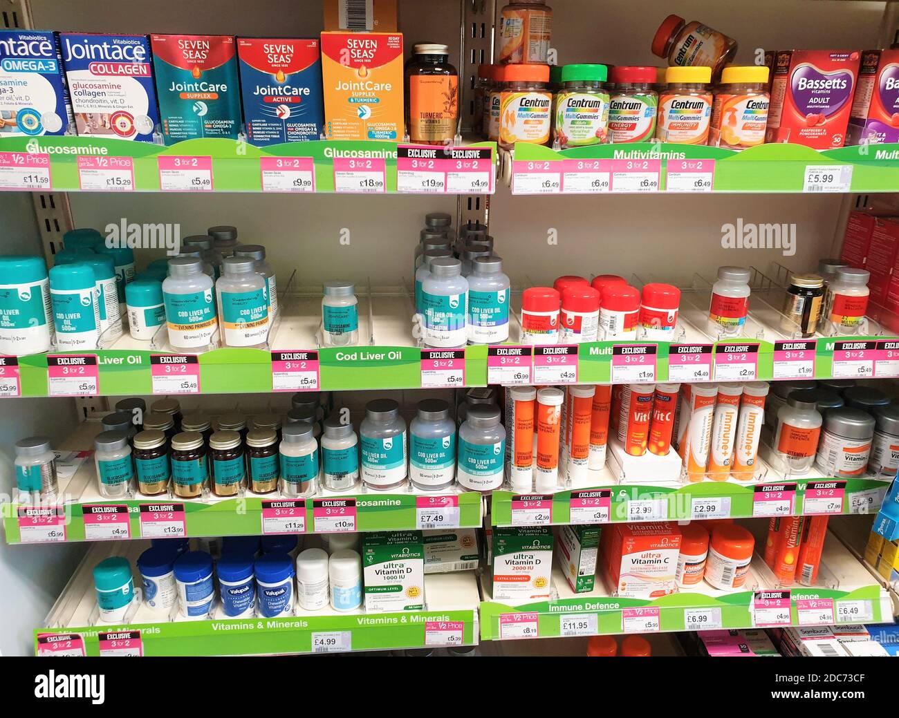 Interior of Superdrug store with display of Vitamins Stock Photo - Alamy
