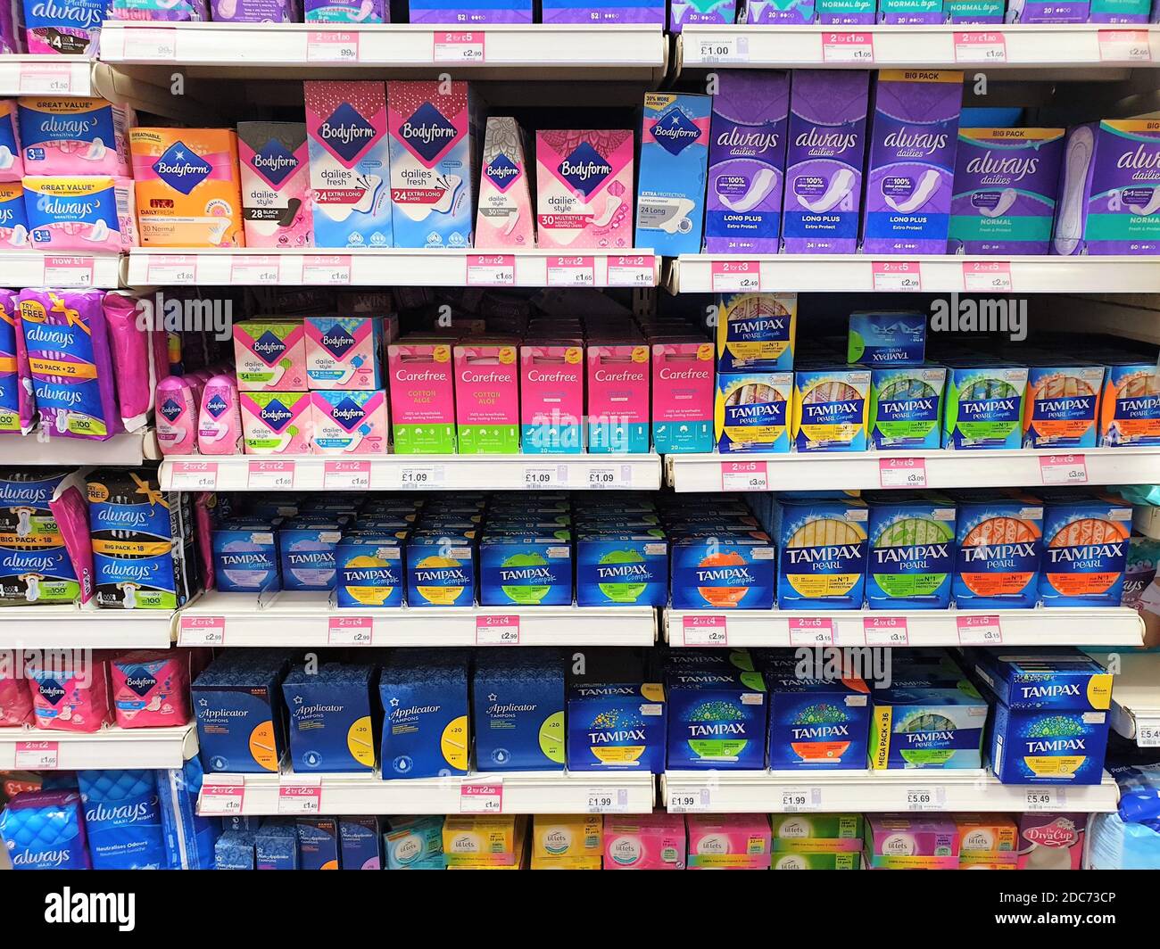 Interior of Superdrug store with display of Sanitary items Stock Photo ...