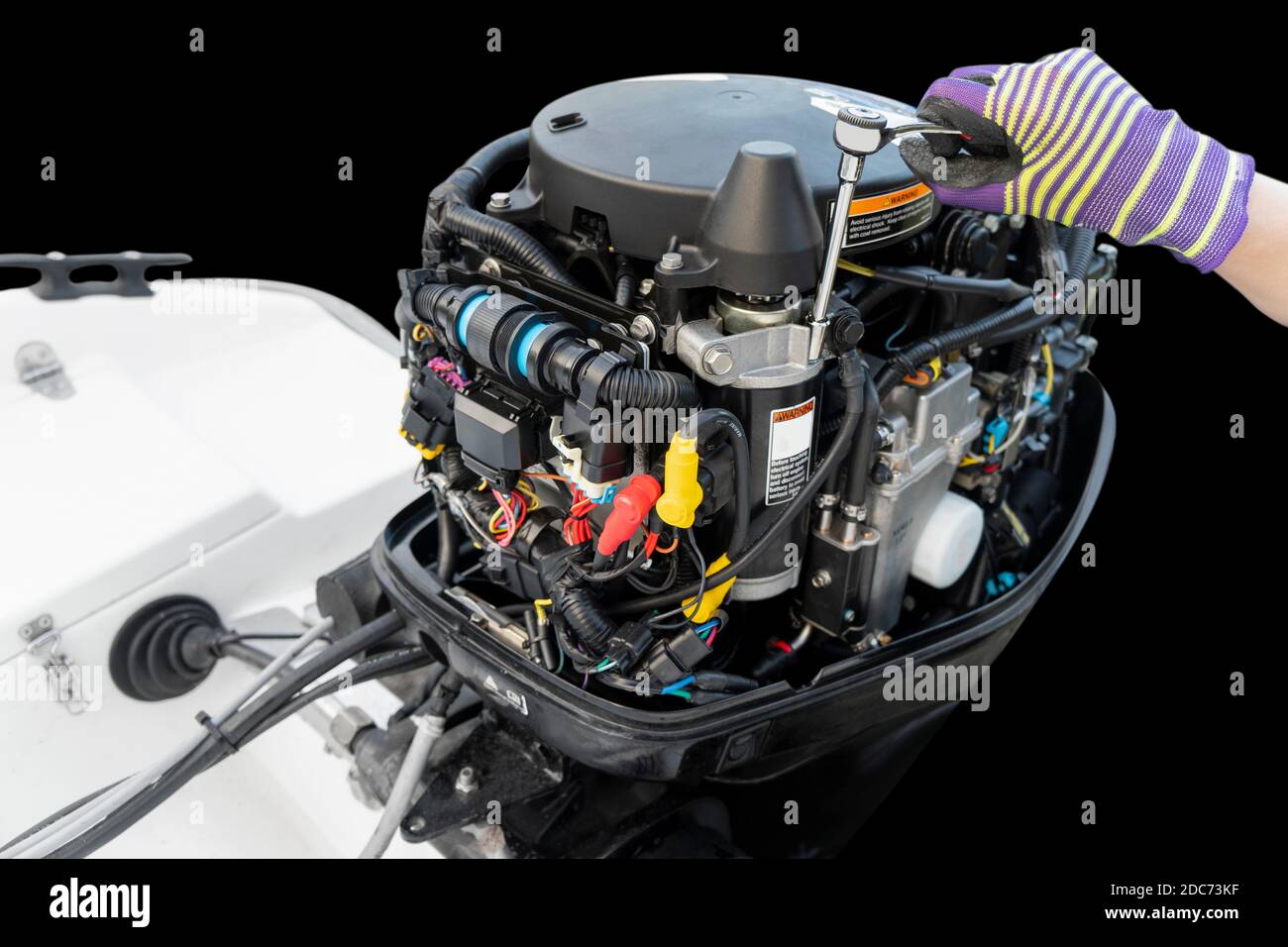 Repairing outboard marine engine. Motorboat engine seasonal service and ...