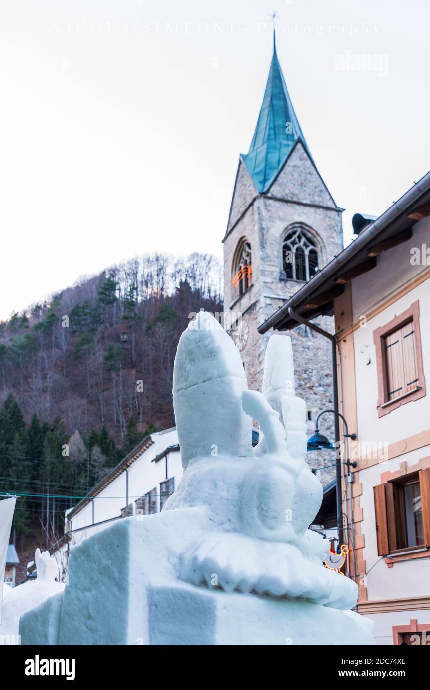 International competition of ice sculptures. Pontebba. Italy Stock ...