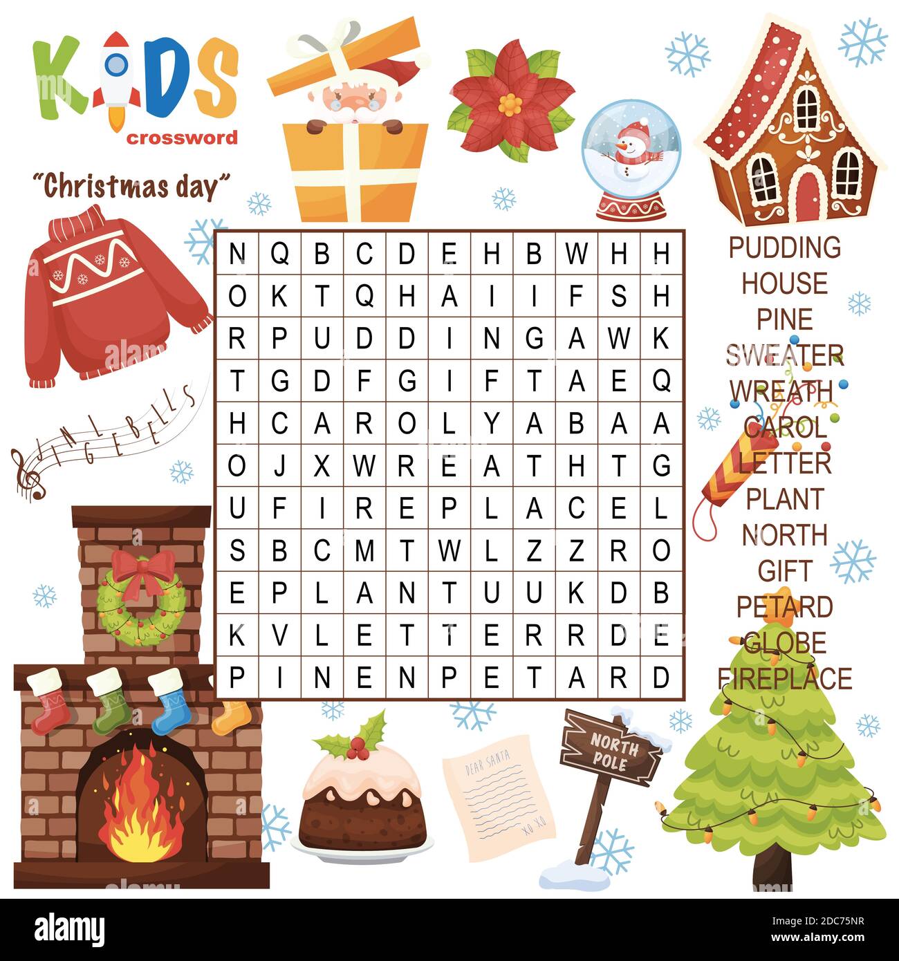 Easy word search crossword puzzle "Christmas day", for children in ...