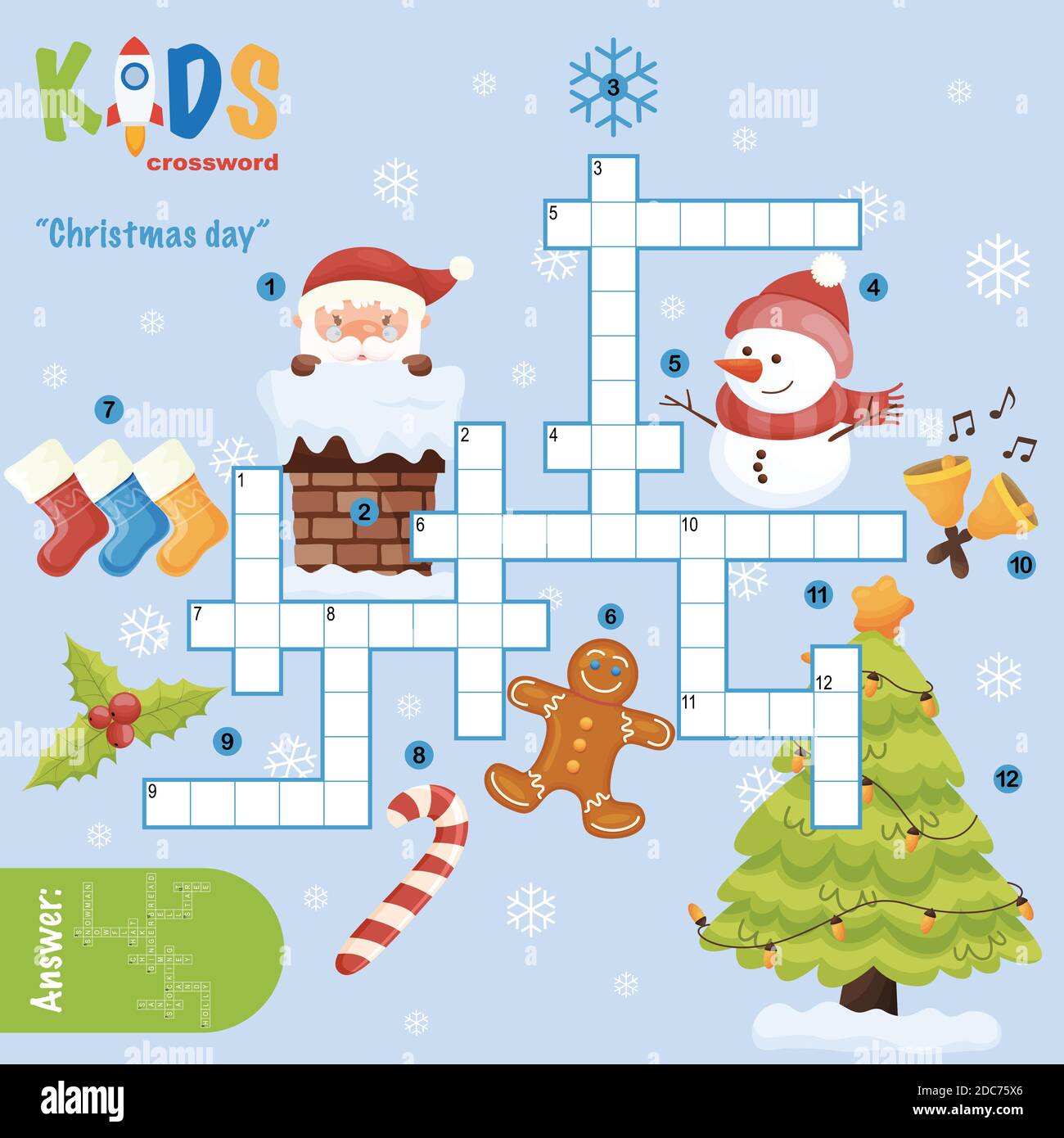 Easy crossword puzzle "Christmas day", for children in elementary ...