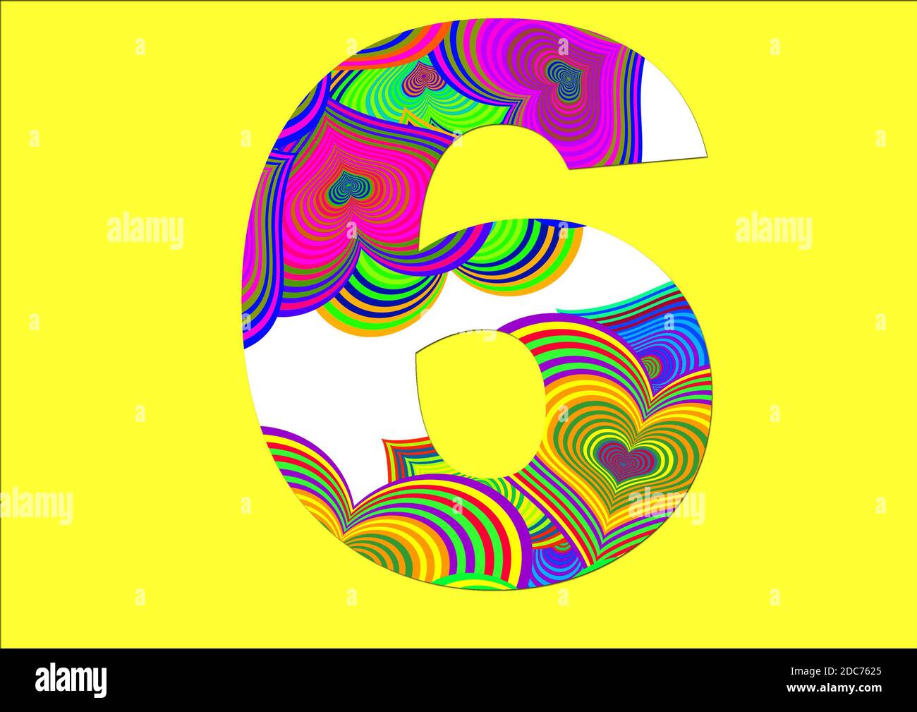 Alphabet 6 made of fun colorful heart pattern for decoration Stock ...