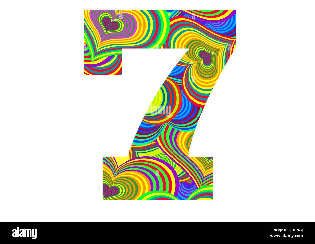 Alphabet 7 made of fun colorful heart pattern for decoration Stock ...