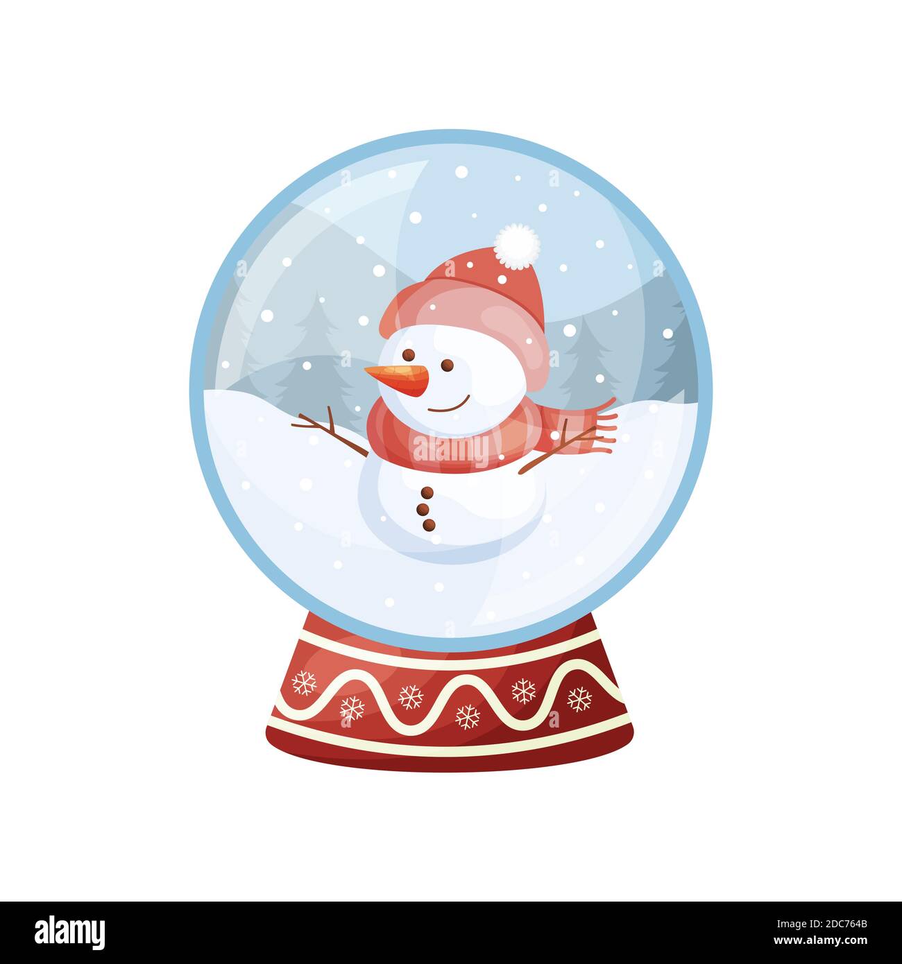 Cartoon Christmas snow globe with cute snowman character inside. vector ...