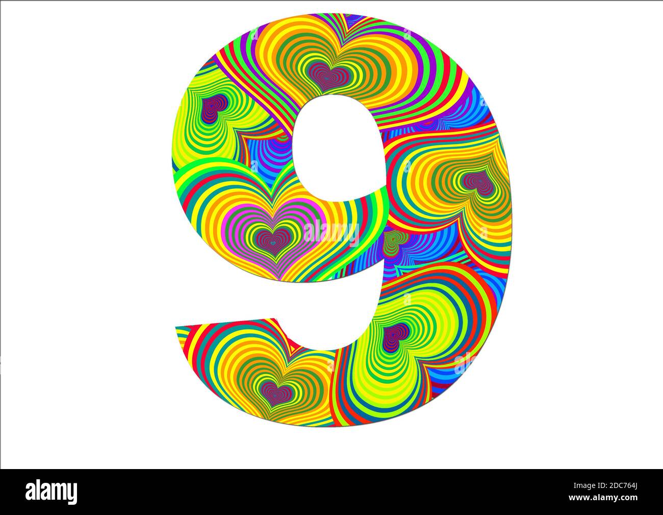 Alphabet 9 made of fun colorful heart pattern for decoration Stock ...