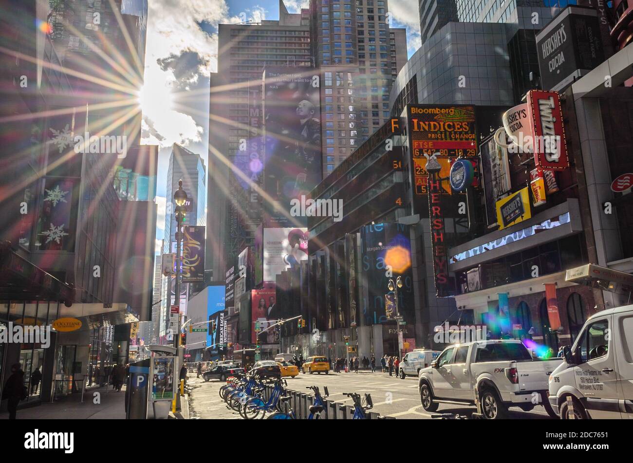 Broadway Avenue in Times Square on a Sunny Day. Street Full of ...