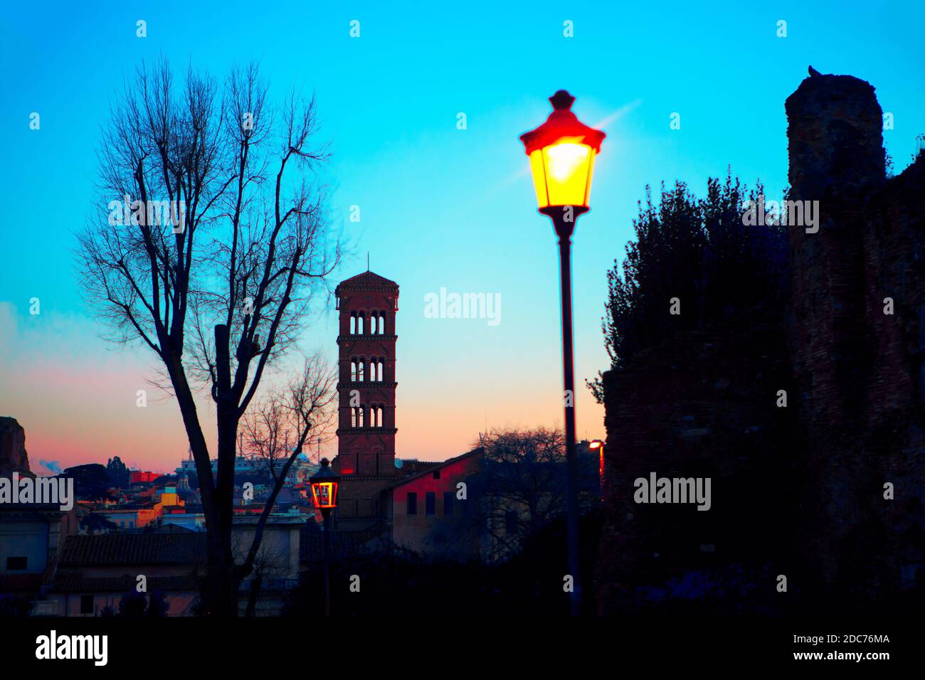 Rome Old Town in the morning . View Of Monastero S. Maria Nova Tower ...