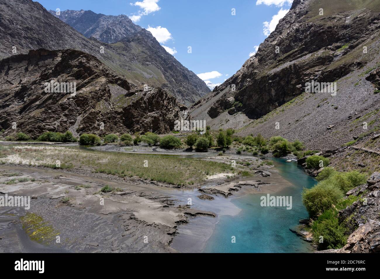 Bartang Valley with river Bartang and mountains in Tajikistan Stock ...