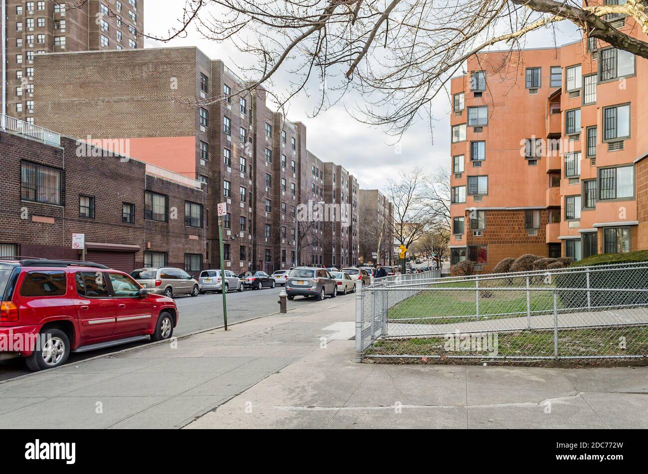 A Silent and Peacefool Neighborhood in Bronx. Empty Street With Parked ...