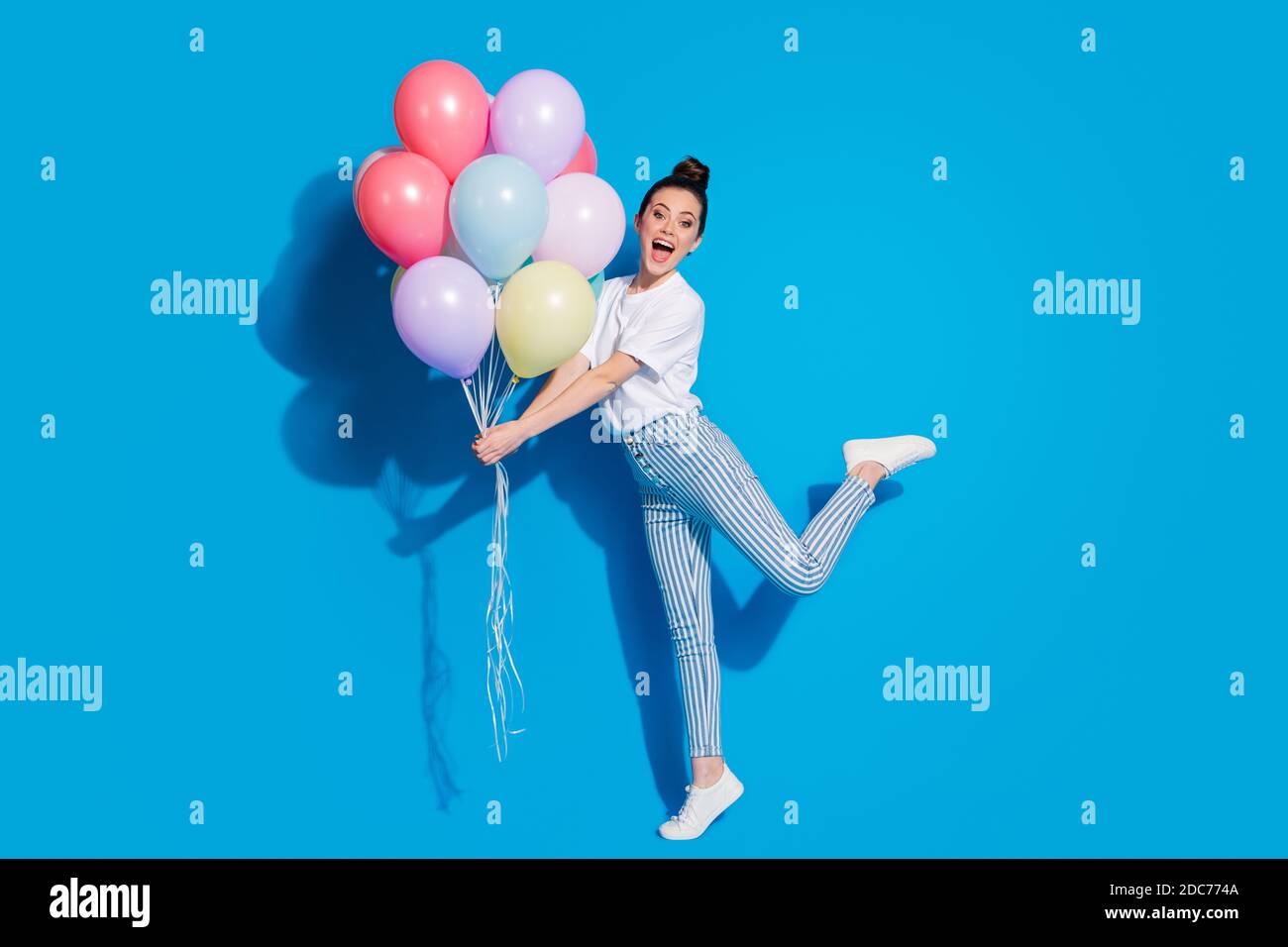 Full length body size view of nice attractive funky playful cheerful ...