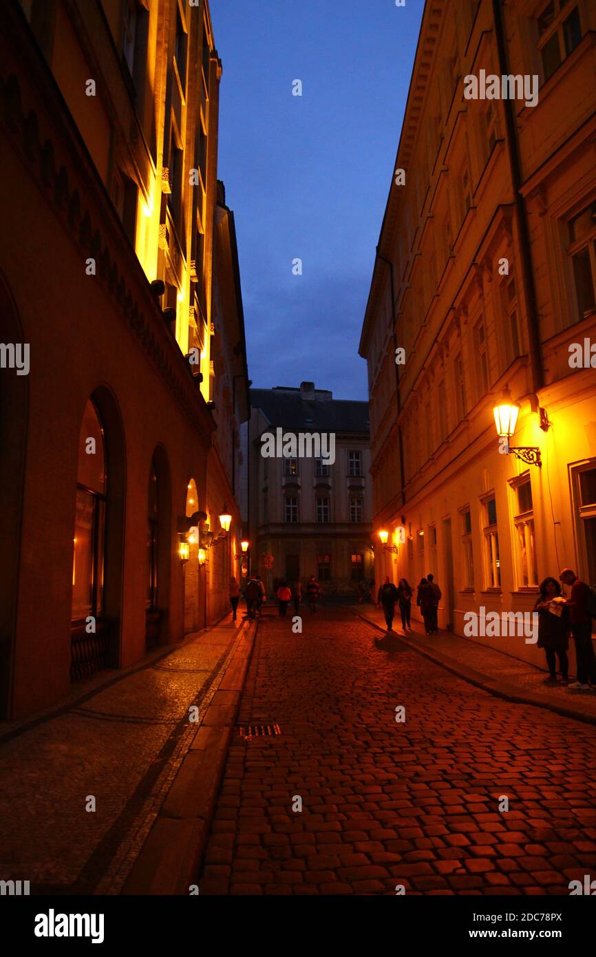 Streets of Prague at night Stock Photo - Alamy