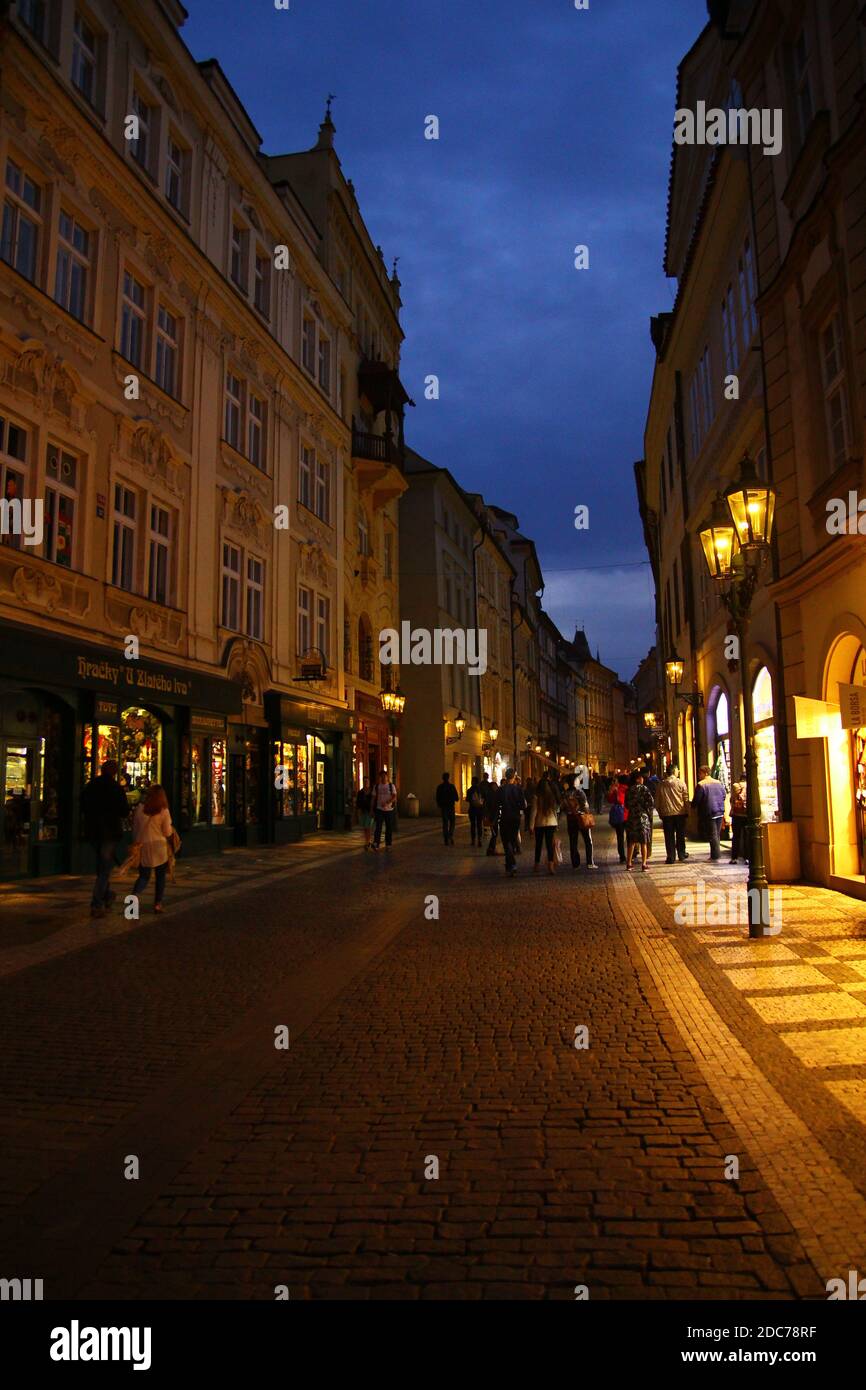 Streets of Prague at night Stock Photo - Alamy