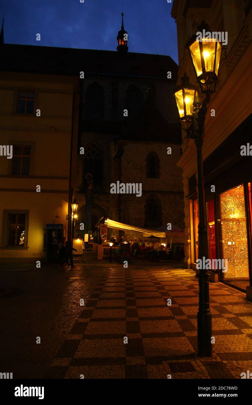 Streets of Prague at night Stock Photo - Alamy
