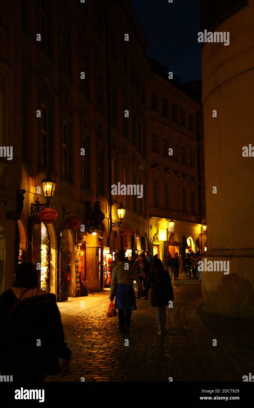 Streets of Prague at night Stock Photo - Alamy