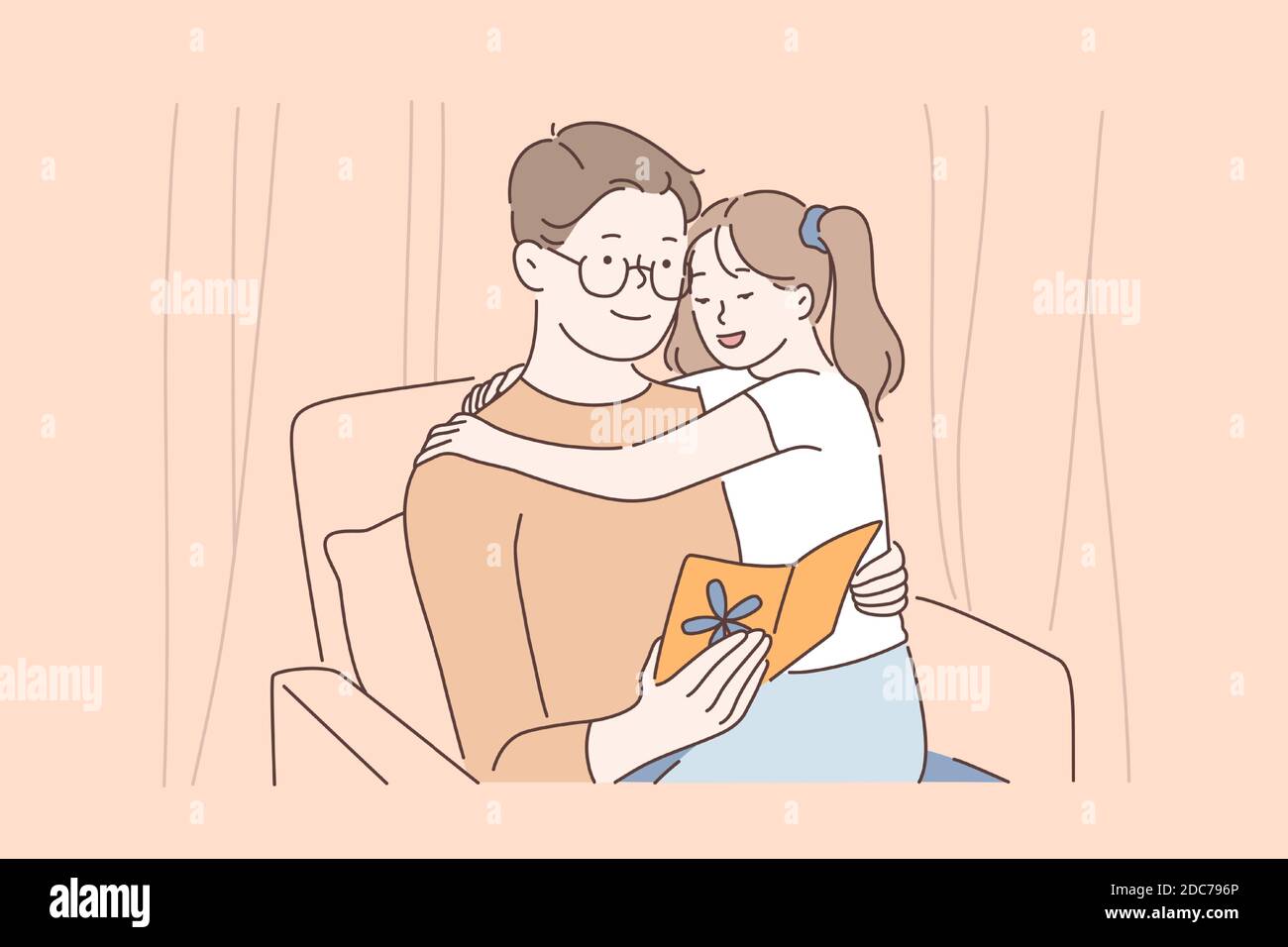 Happy fatherhood, strong father and daughter relationships, family love and tenderness concept ...