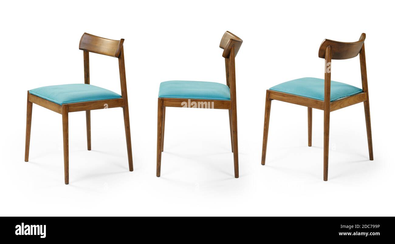 Single chair at different angles on a white background Stock Photo - Alamy