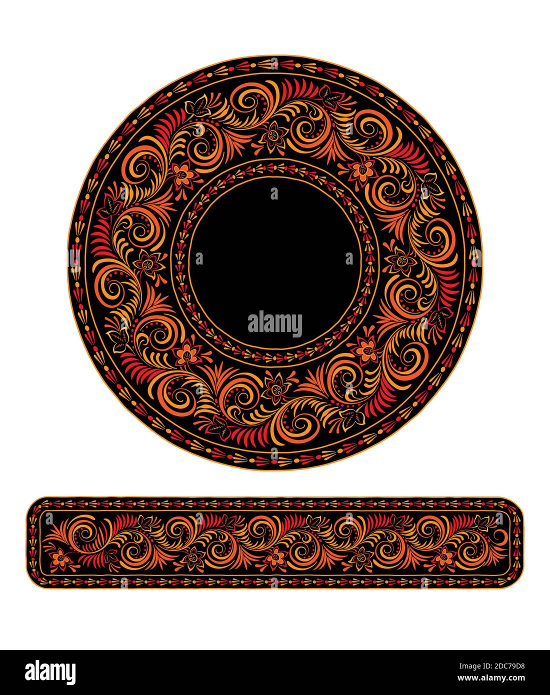 Round ornamental pattern and seamless border in Russian style Stock ...