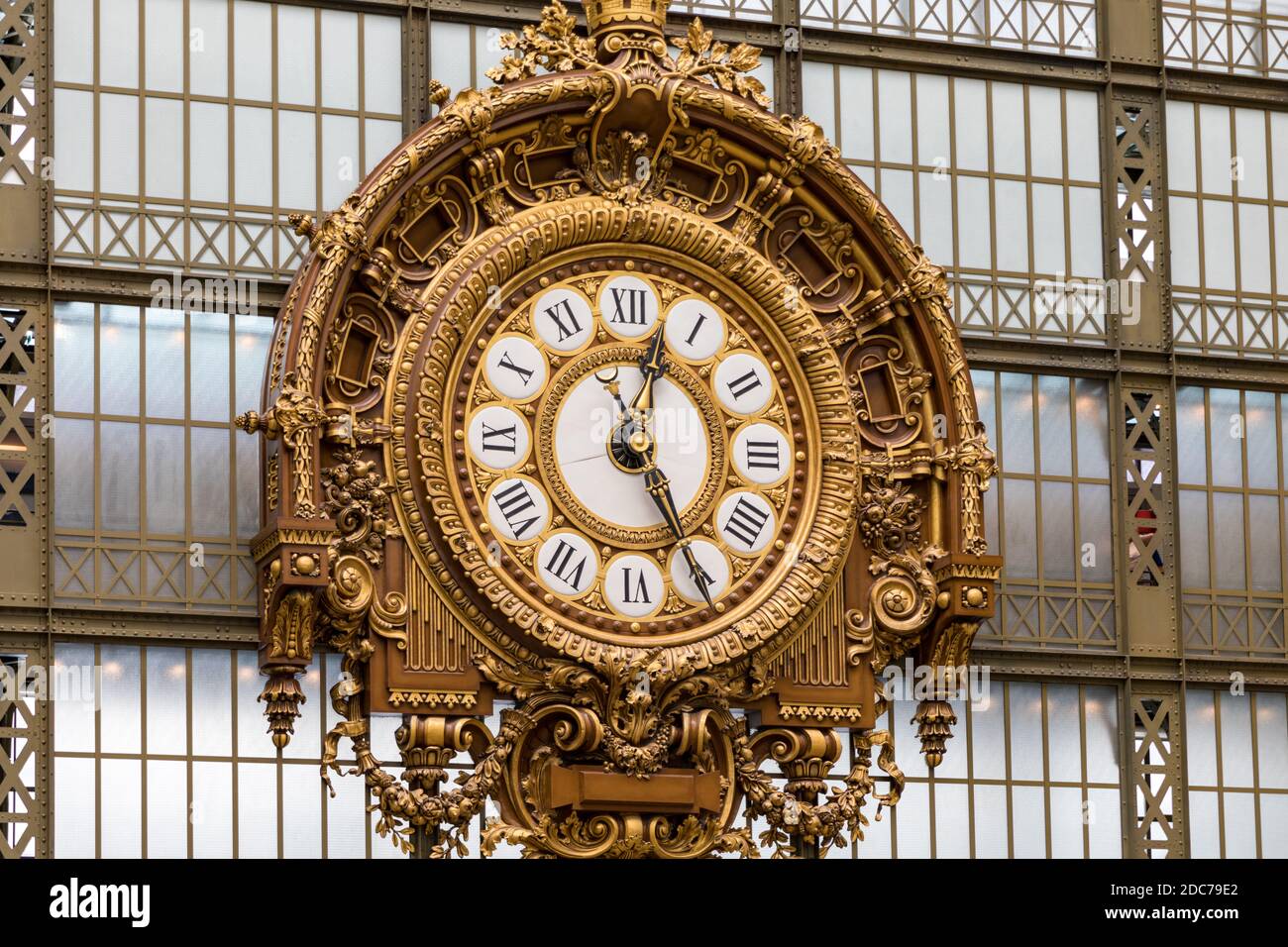 Paris, France - July 5, 2018: Golden clock of the museum D'Orsay. The ...
