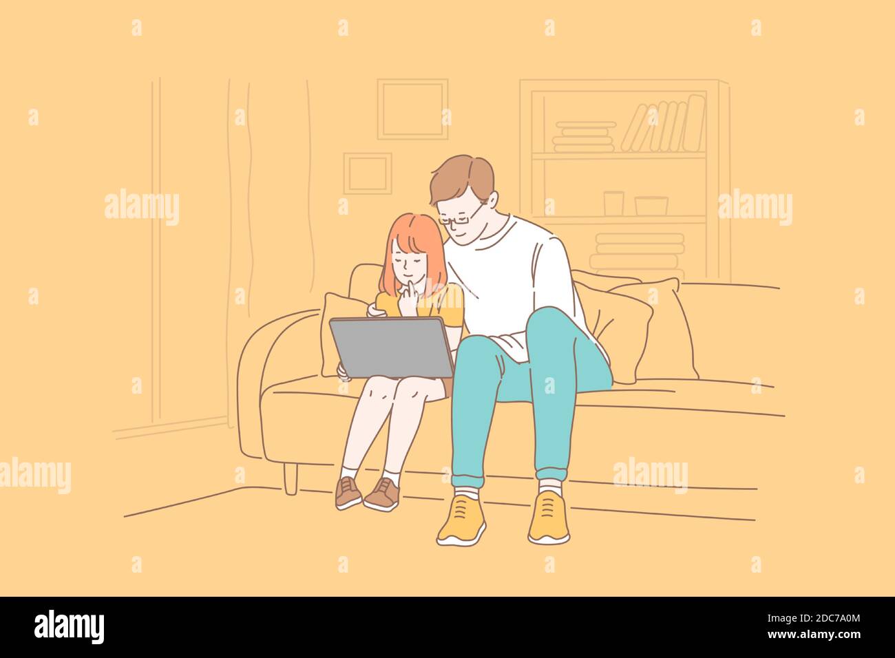 Fathers day, family, fatherhood, care, together learning concept. Happy enthusiastic father and ...