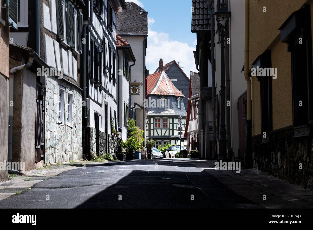 view through the historical streets of kronberg im taunus Stock Photo ...
