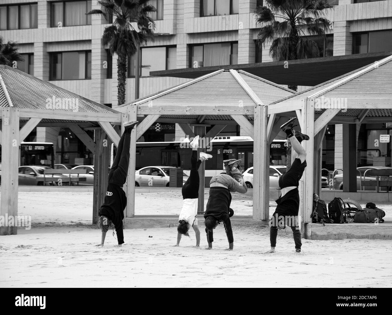 TEL AVIV, ISRAEL - MARCH 5, 2019: Urban scene. Young people group ...