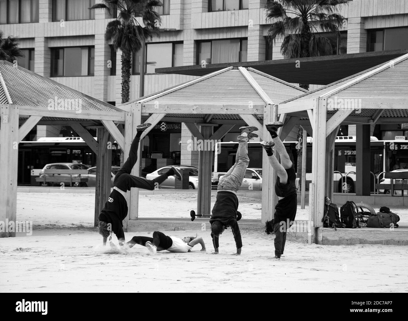 TEL AVIV, ISRAEL - MARCH 5, 2019: Urban scene. Young people group ...
