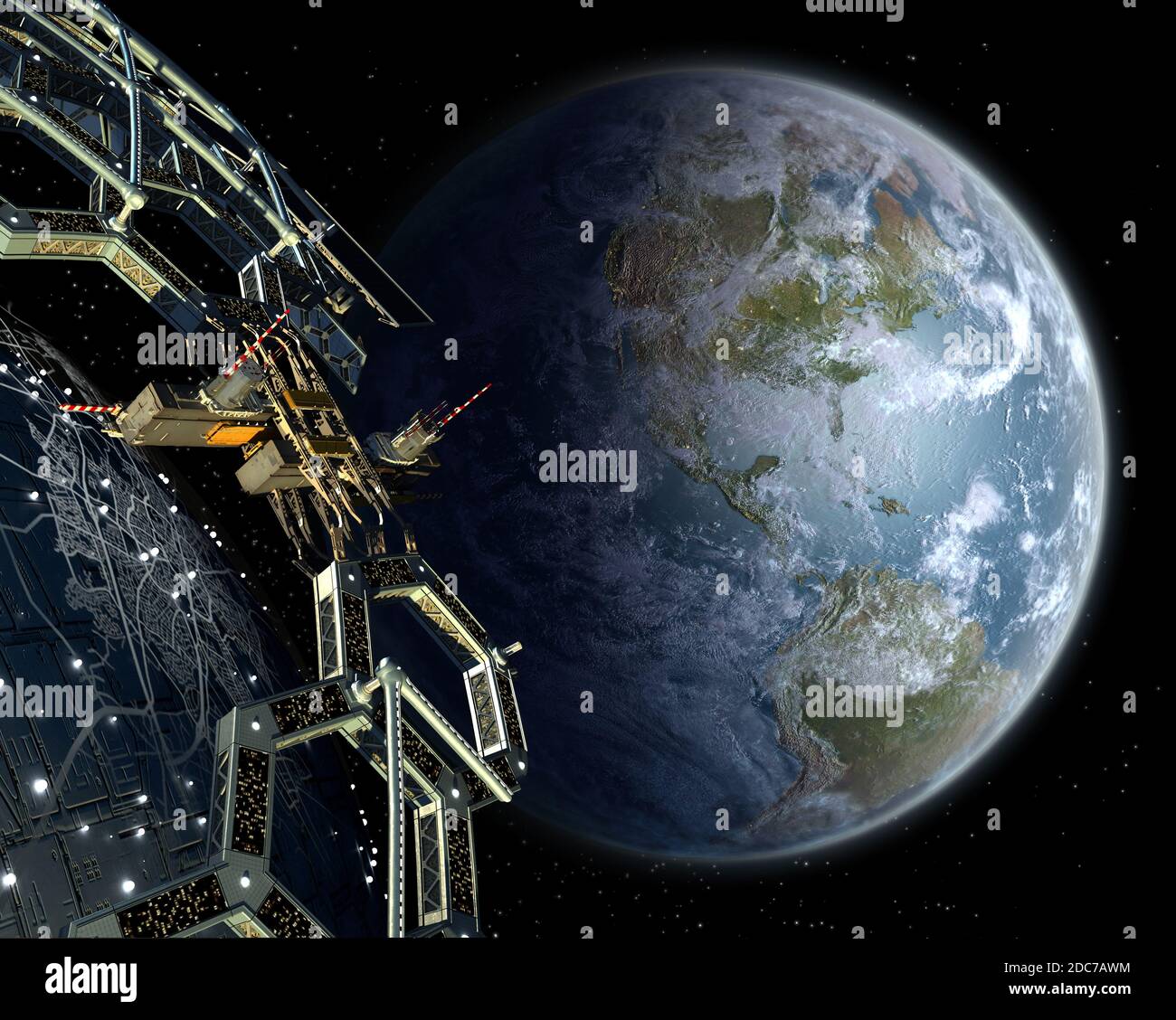 Alien mega structure in near Earth orbit, with a honeycomb geodesic ...