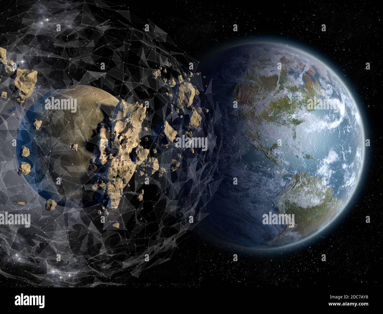 A plexus sphere shaped force field surrounds asteroids and meteorites ...