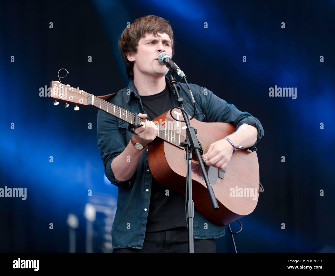 Close-Up view of Tom Speight, performing in the BBC Introducing spot, on the Main Stage, at the ...