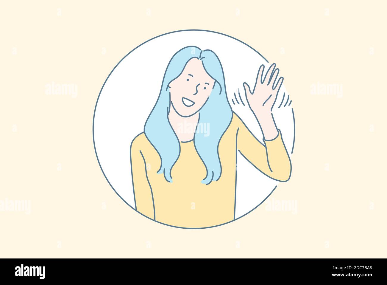 Friendly nonverbal greeting gesture concept. Cheerful, smiling, cute ...
