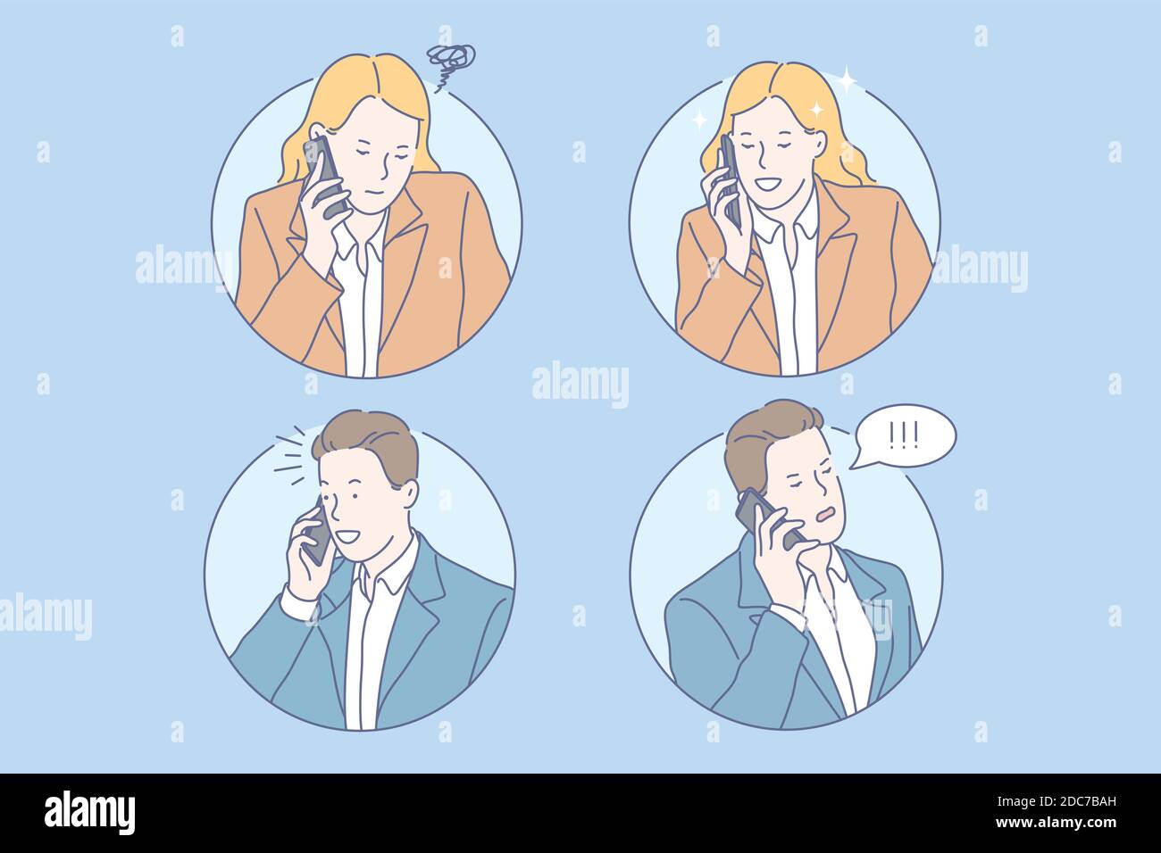 Communication, negotiation, good news, bad news set concept. Young ...