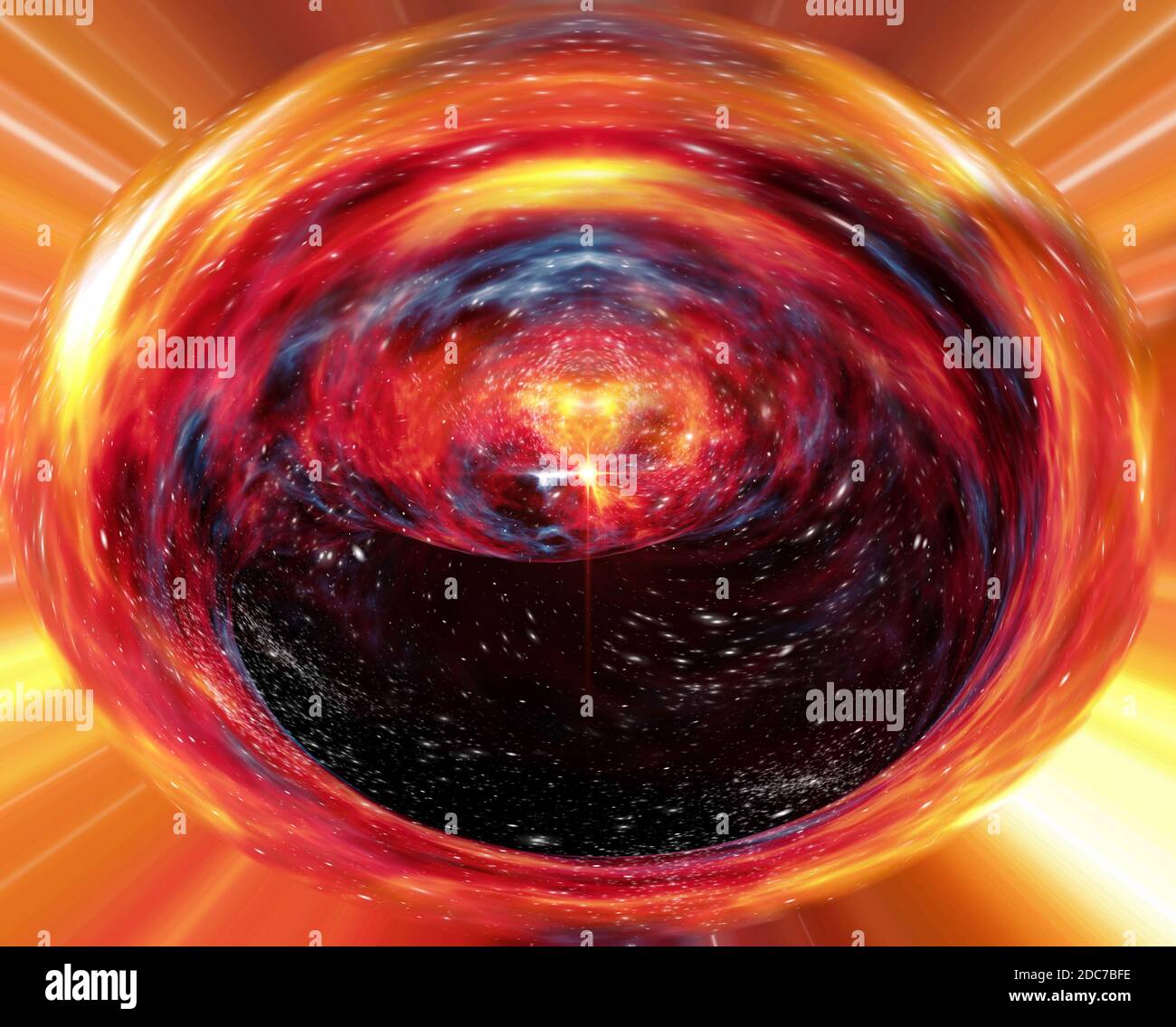 Abstract 3D rendering of an exotic deep space formation with bulging universes inside a wormhole ...