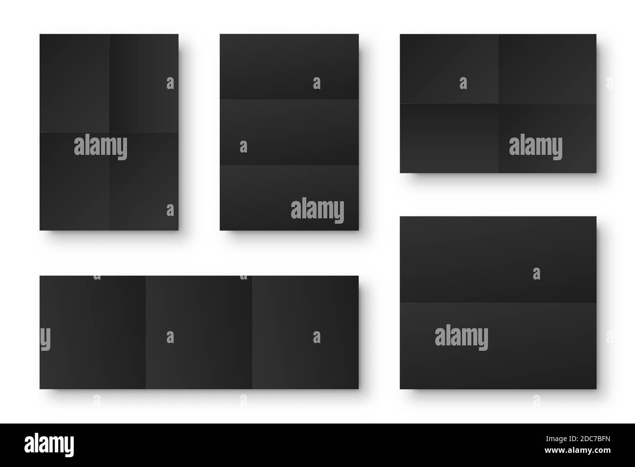 Blank folded paper sheets collection. Black notebook or book page ...