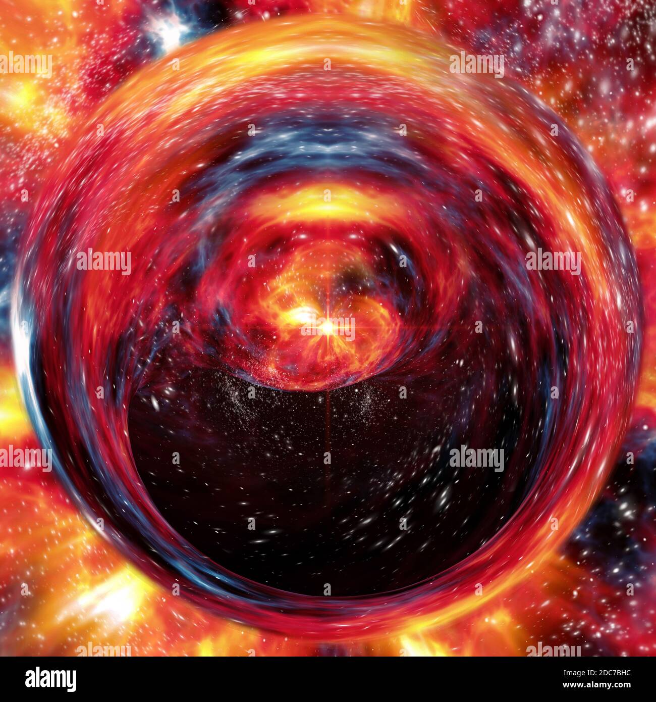 Abstract 3D rendering of an exotic deep space formation with bulging universes inside a wormhole ...