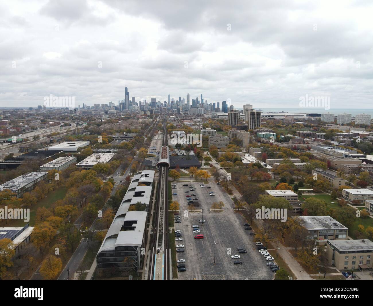 Aerial Views of Far North Side, Chicago + Chicago Skyline Stock Photo ...