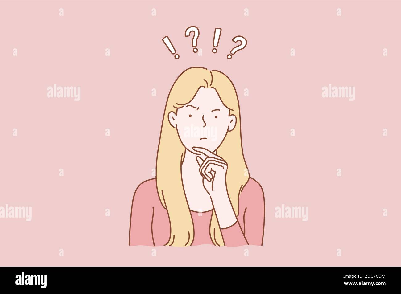 Concept of dream young nice pretty cute woman or girl, indecisive lady ...