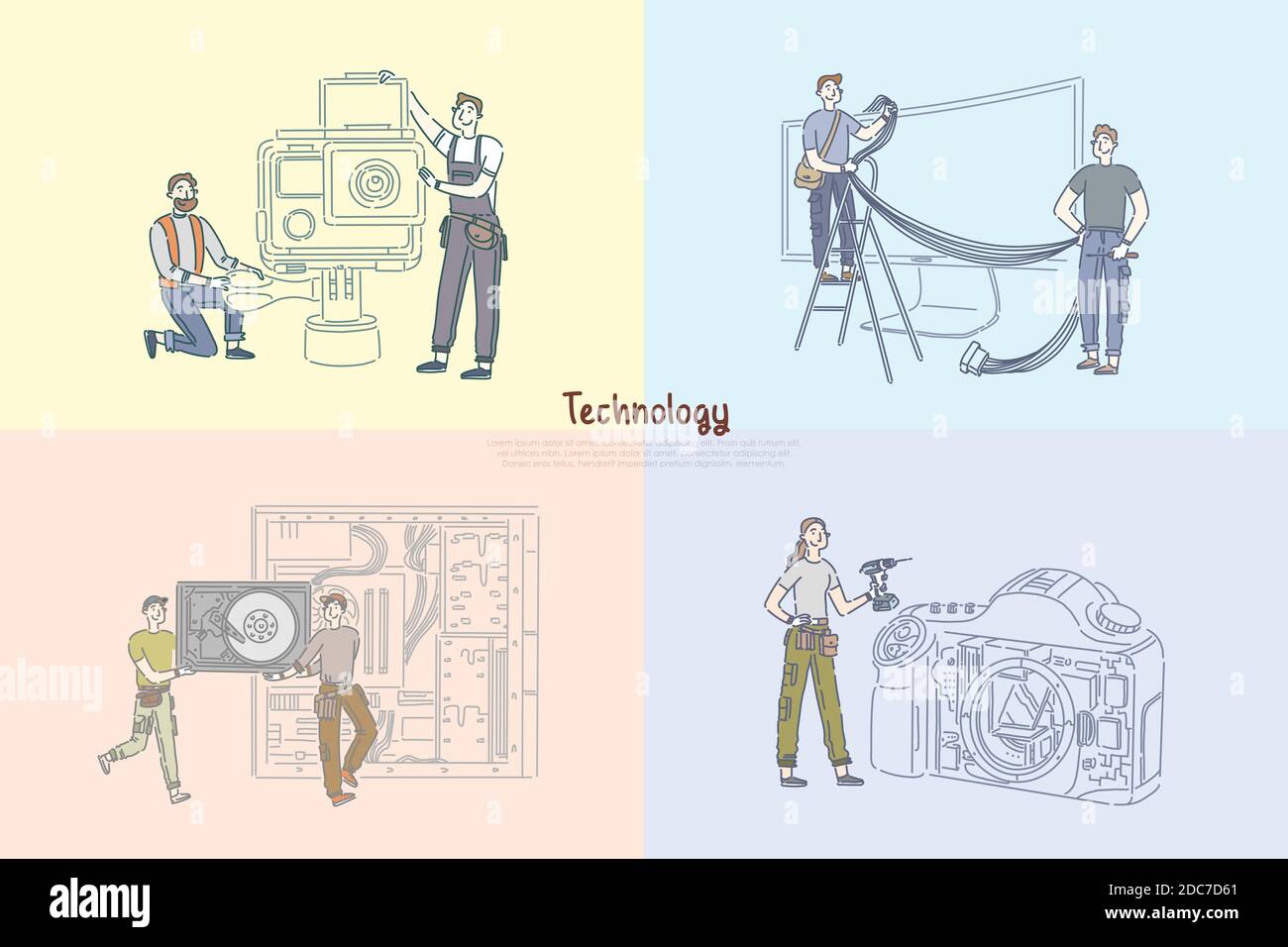 Cartoon computer technician repairing computer hi-res stock photography ...