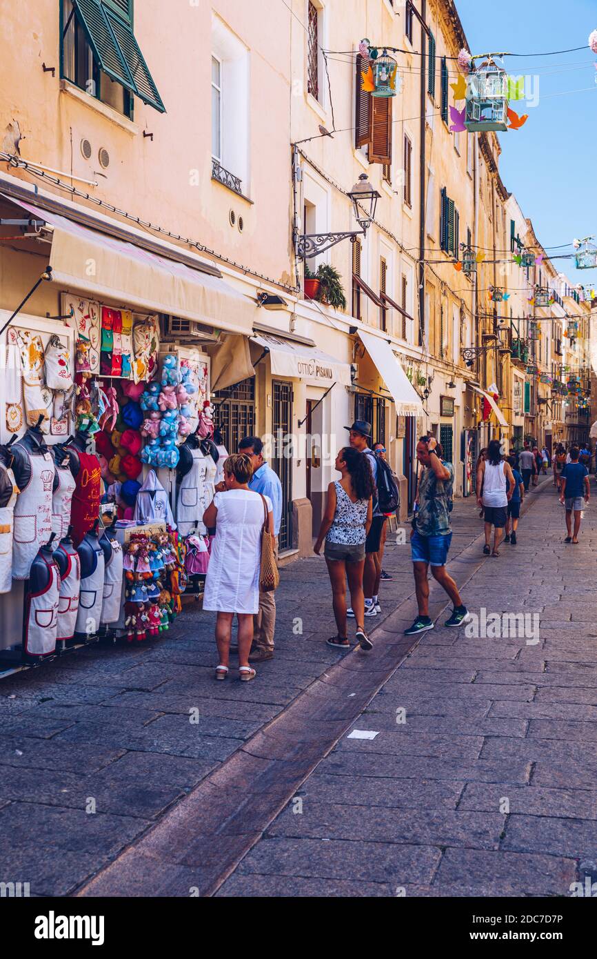 Alghero, Italy - July 21, 2019: Alghero old town, Alghero street view ...