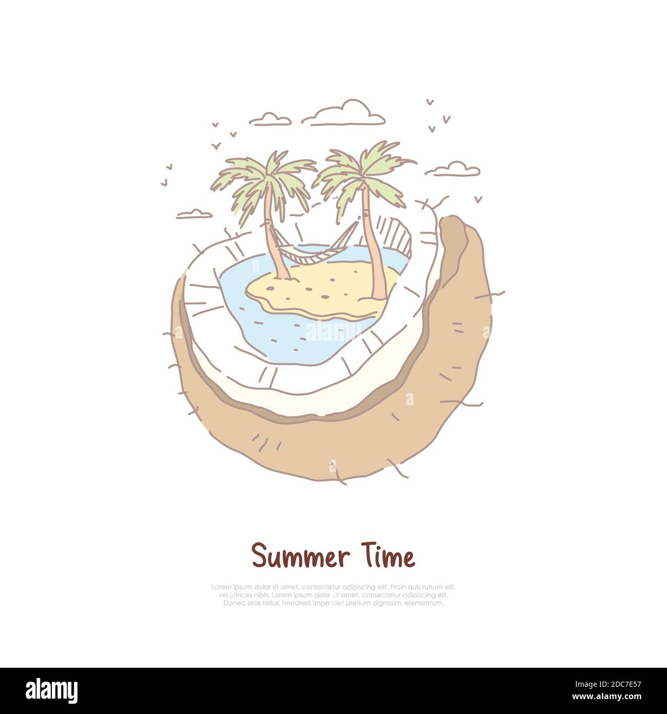 Surreal beach with palm trees and hammock, summer holiday tourism ...