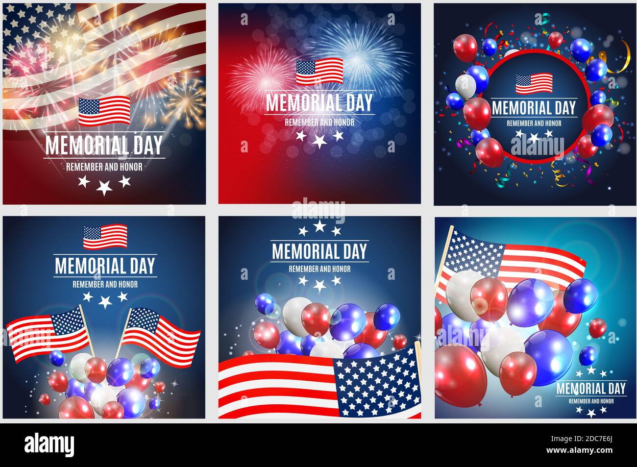 Memorial Day Background Template Illustration Collection Set Stock ...